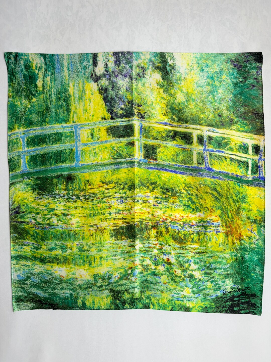 CLAUDE MONET Silk Square Scarf, White Water Lilies and Japanese Bridge ...
