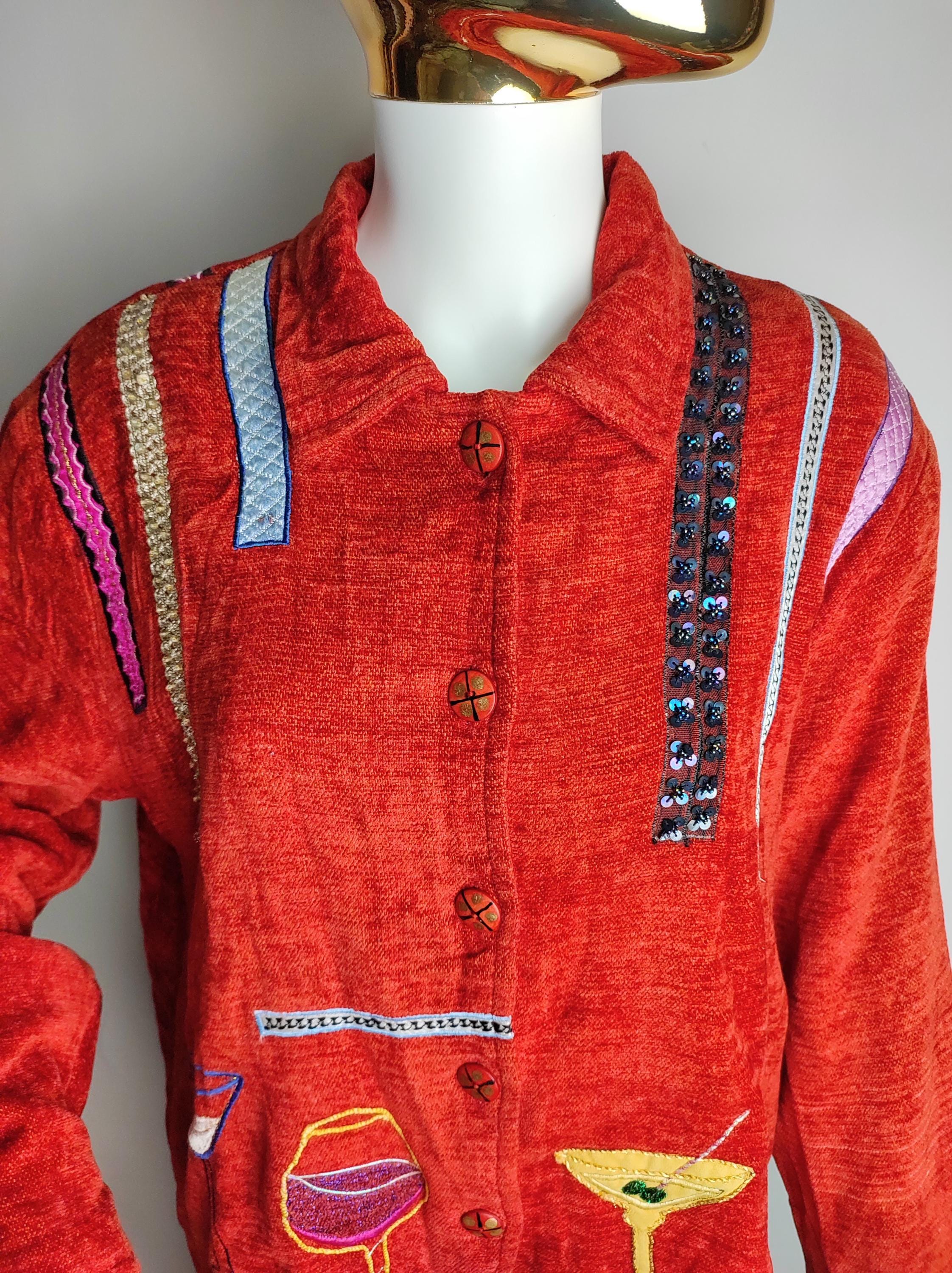 90s Festival Party Jacket, Alcohol Drinks Patchwork Jacket, Womens ...