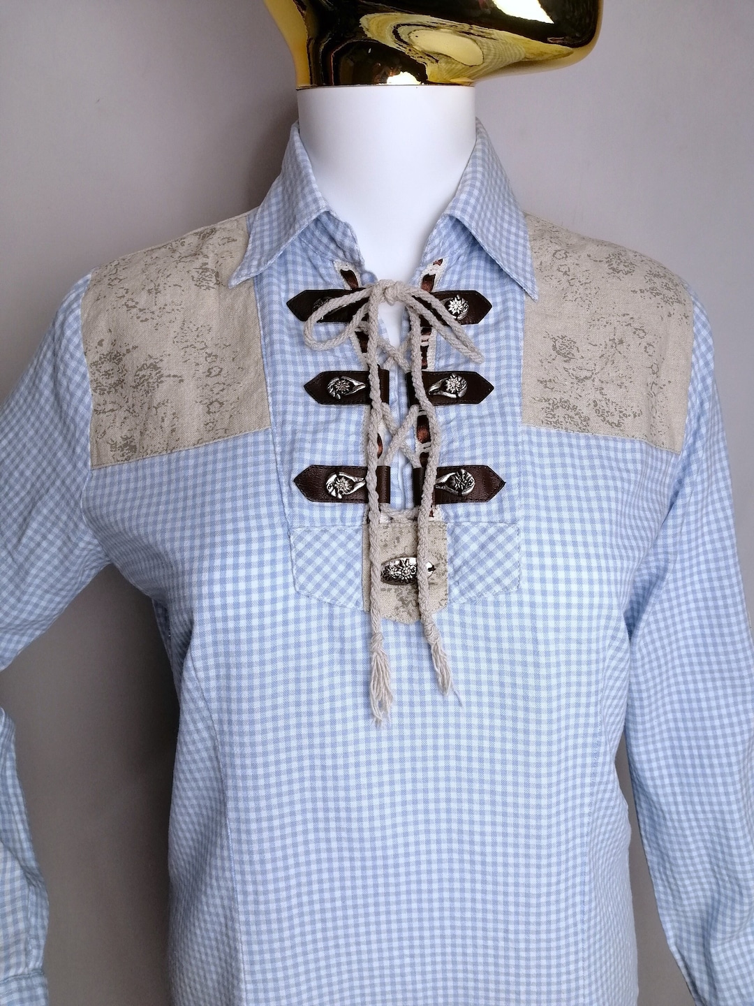 Austrian Trachten Shirt, Edelweiss Folk Blouse, Dirndl Cotton Button Up ...