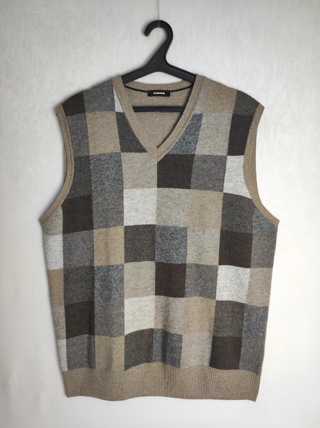 90s Merino Wool Vest, Geometric Pattern Vest, Grandpa Sleeveless V-neck ...