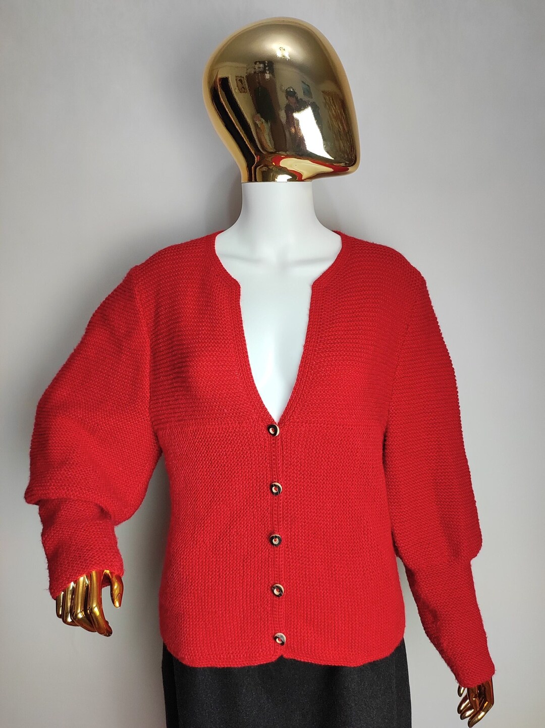 Austrian Wool Knit Cardigan, Red Dirndl Cardigan, Traditional Trachten ...