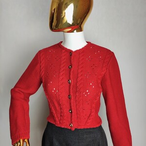 Austrian Wool Knit Cardigan, Red Dirndl Cardigan, Traditional Trachten ...