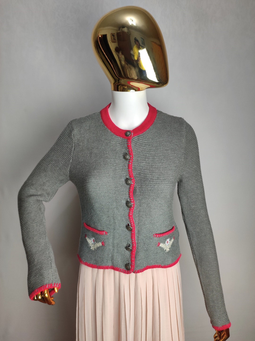 Austrian Cotton Cardigan, Gray Dirndl Cardigan, Traditional Trachten ...