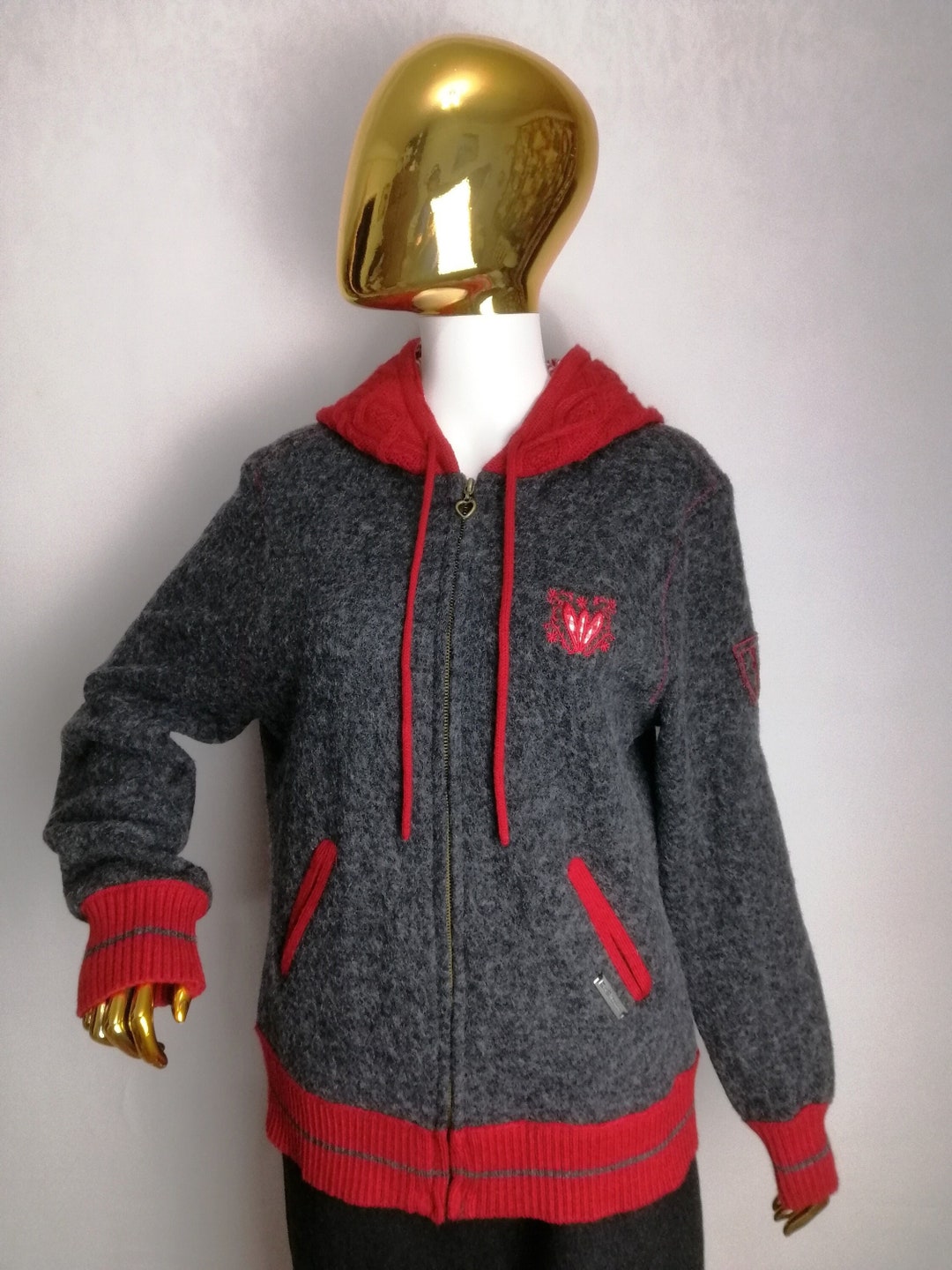 Austrian Boiled Wool Hoodie, Dirndl Full Zip up Sweater, Oktoberfest ...