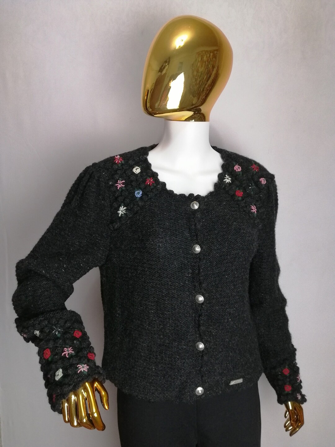 Austrian Wool Cardigan, Dirndl Folk Cardigan, Trachten Embroidered ...