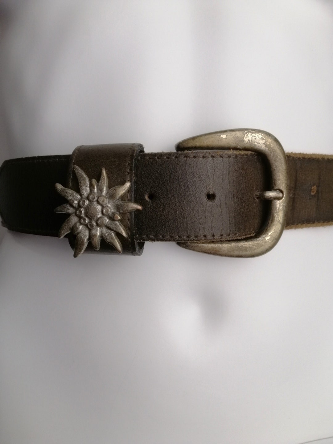 Edelweiss Genuine Leather Belt, Austrian Dirndl Belt, Brown Oktoberfest ...