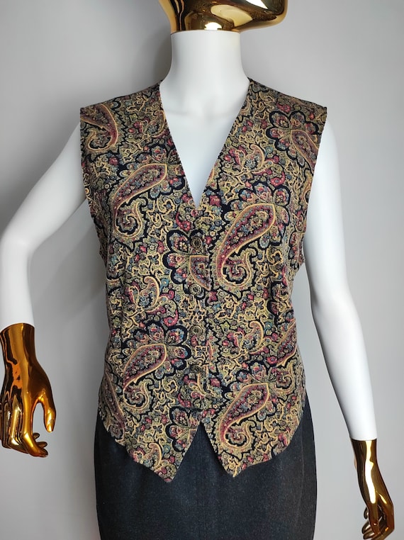 80s Paisley Print Vest, Boho Corduroy Waistcoat, Aust… - Gem