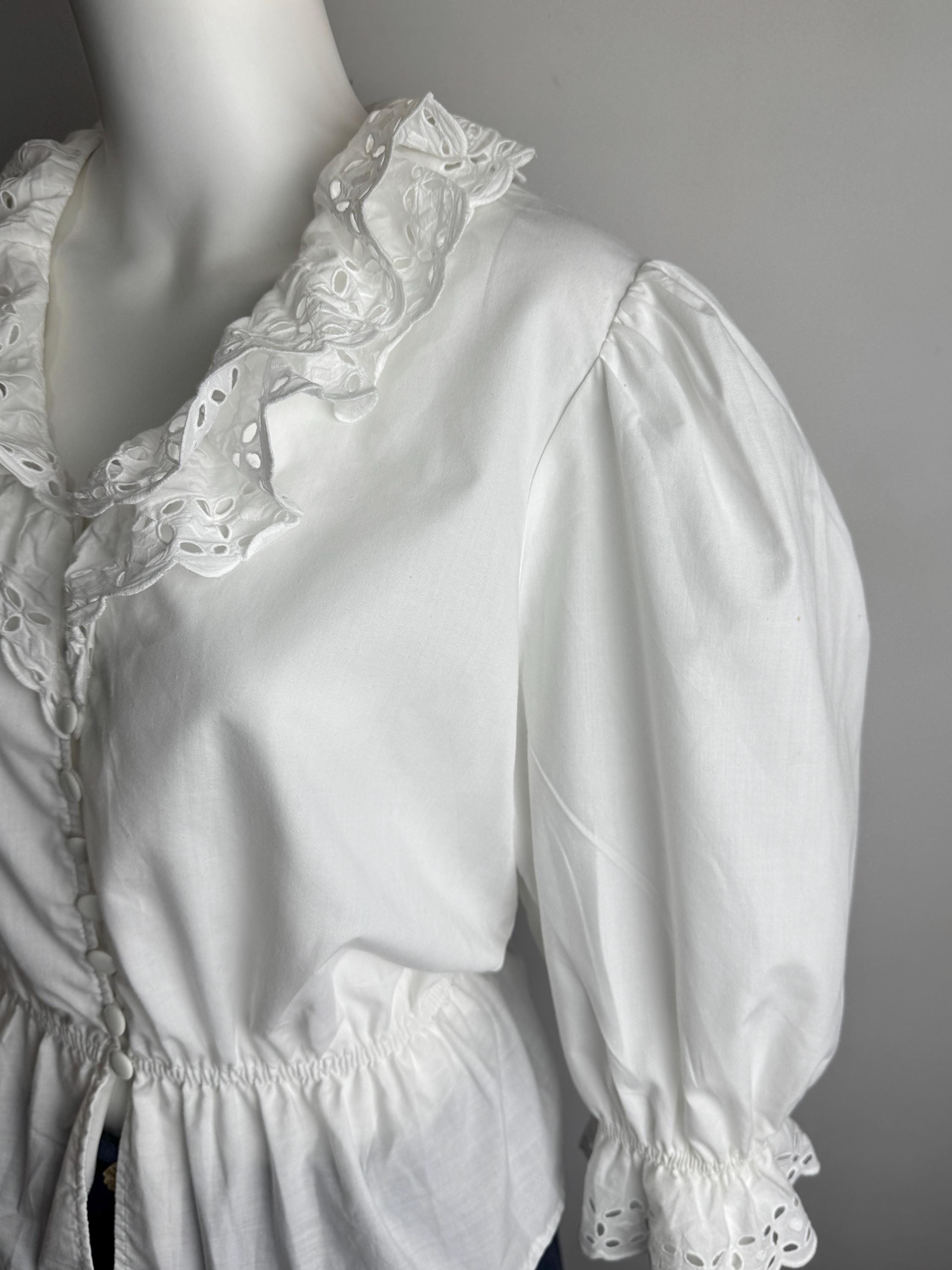 Puff Sleeve Austrian Blouse, Eyelet Lace Trachten Top, Oktoberfest ...