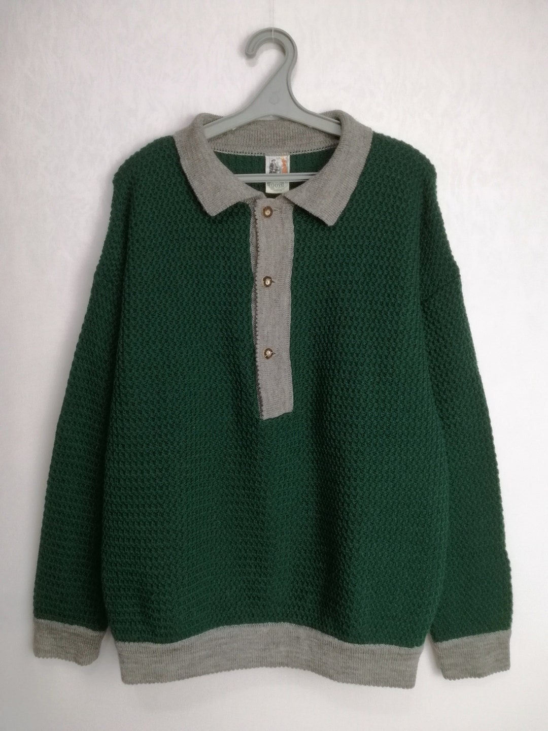 Austrian Wool Knit Trachten Sweater, Mens Green Tyrol Sweater ...