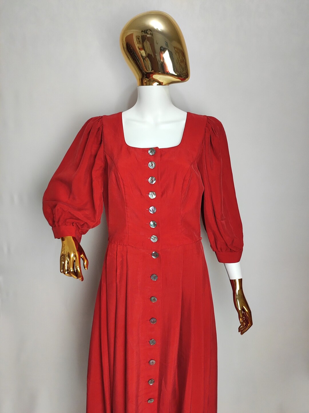 Puff Sleeve Dirndl Dress, Red Trachten Dress, Traditional Austrian Maxi ...