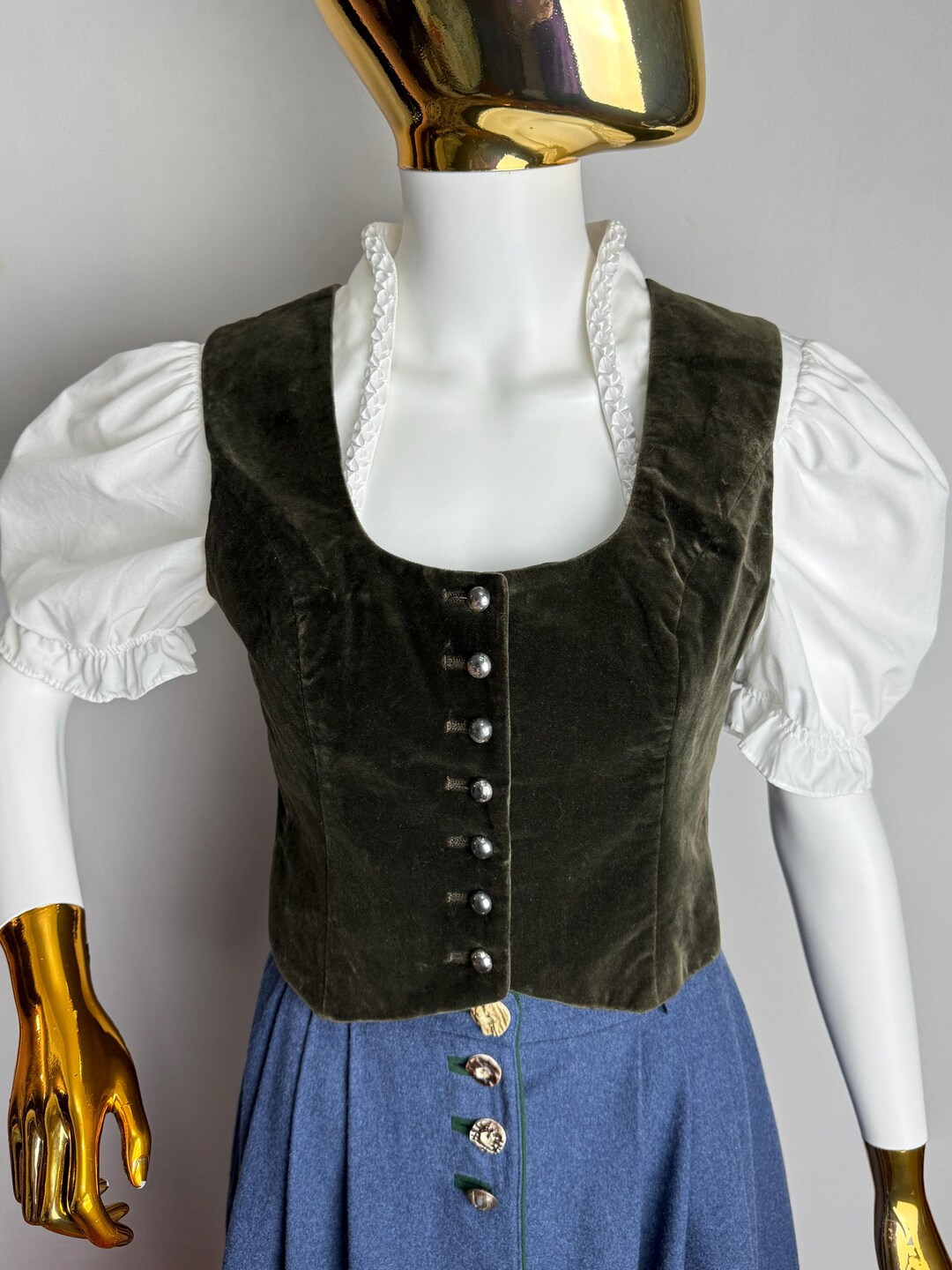 Austrian Velvet Dirndl Vest, Trachten Folk Bodice, Cotton Sleeveless ...