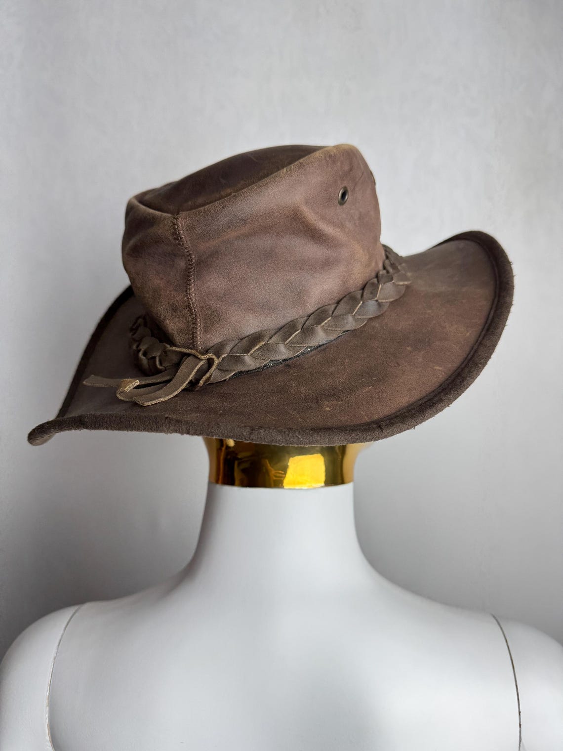 Vintage Leather Outback Hat, Western Cowboy Bush Hat, Braided Band ...