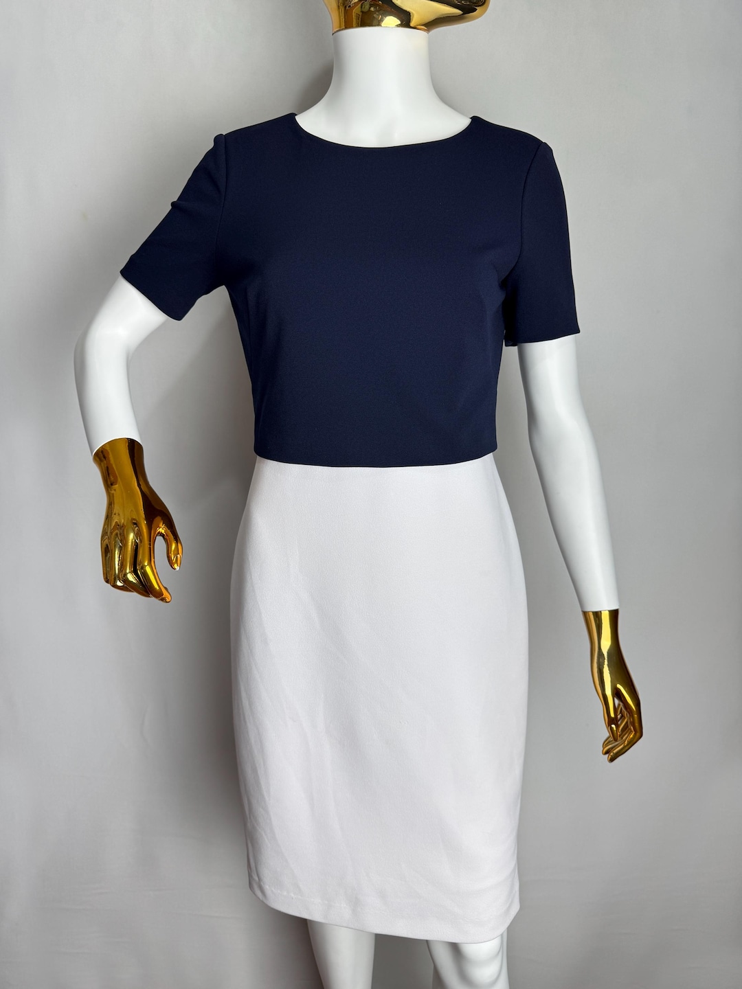 RALPH LAUREN Colorblock Sheath Dress, Navy White Formal Office Dress ...