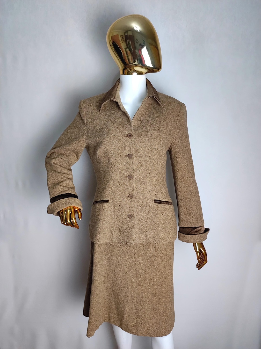 ALAIN MANOUKIAN Wool & Silk Skirt Suit, 90s French Designer Tweed ...