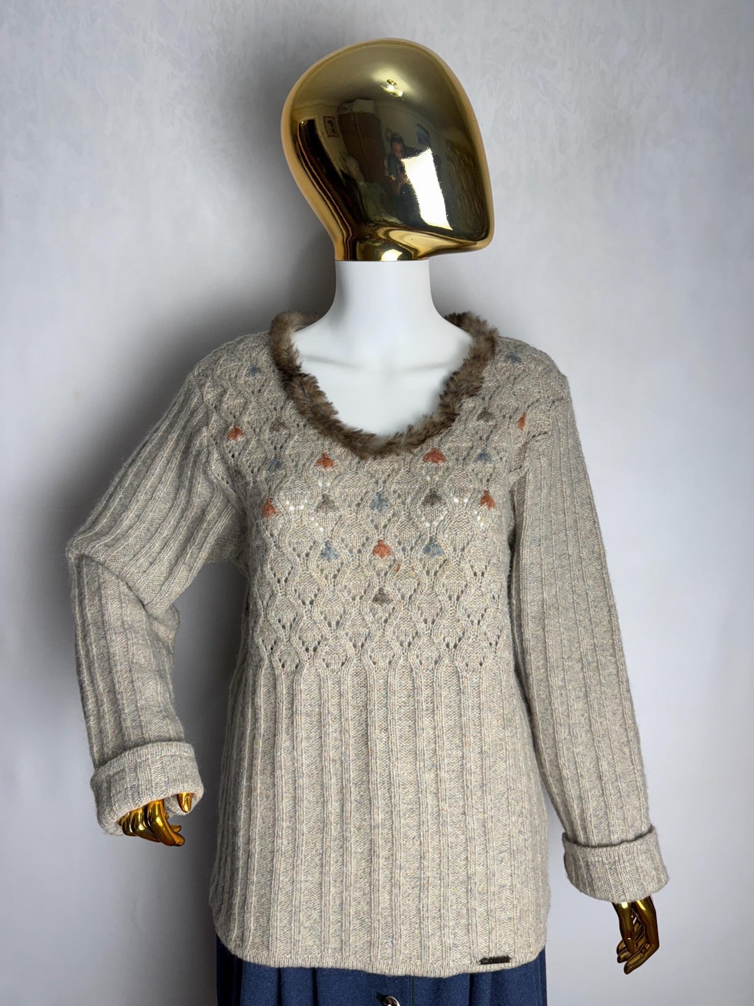 Austrian Mohair Wool Sweater, Dirndl Cable Knit Sweater, Long Sleeve ...