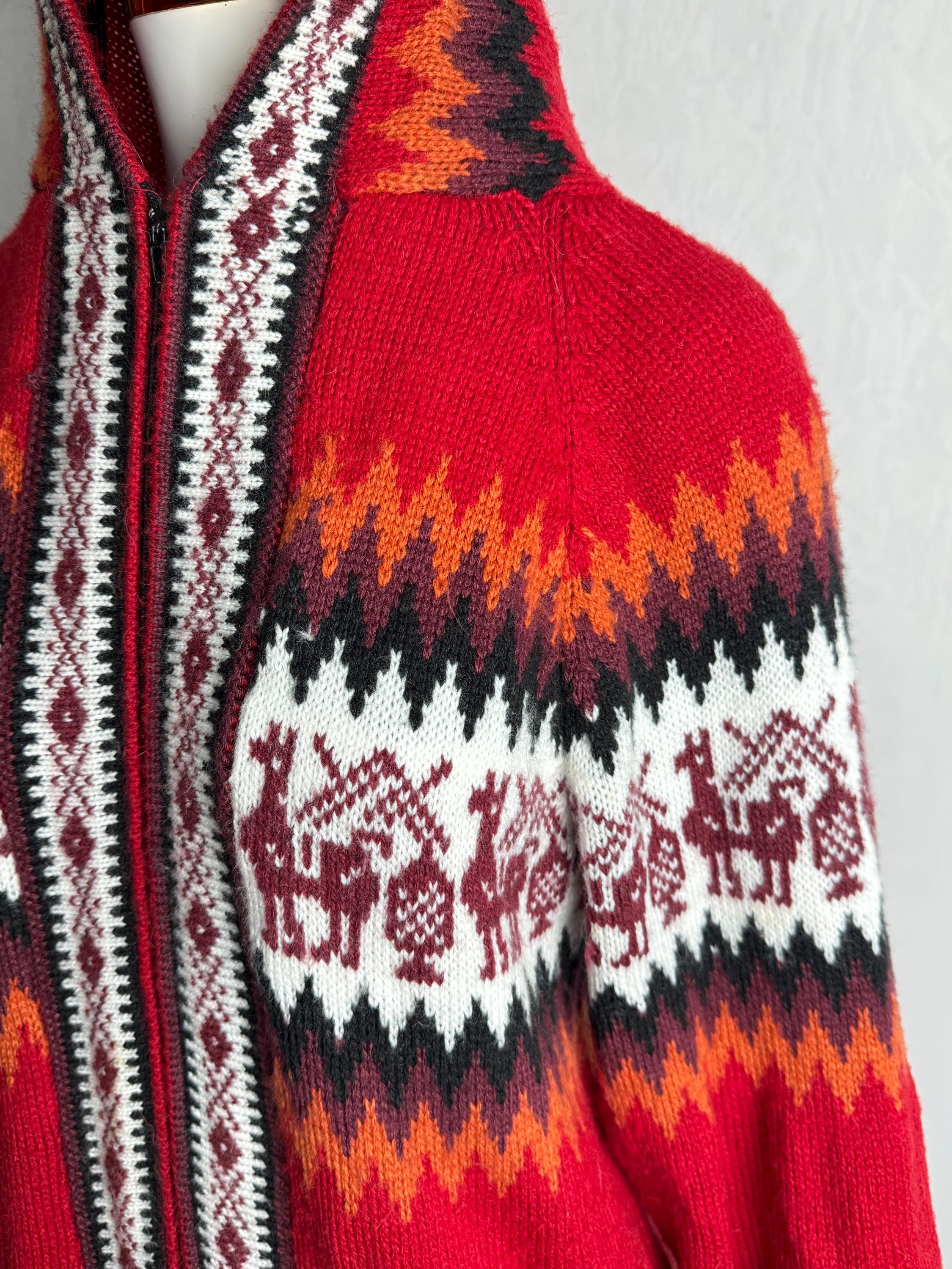 Peruvian Alpaca Zip Hoodie, Ethnic Boho Hooded Sweater, Cusco Alpaca ...