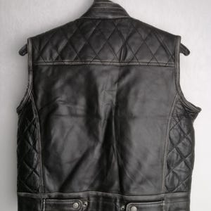 Mens Quilted Leather Vest, Motorcycle Sleeveless Jacket, Black Leather ...