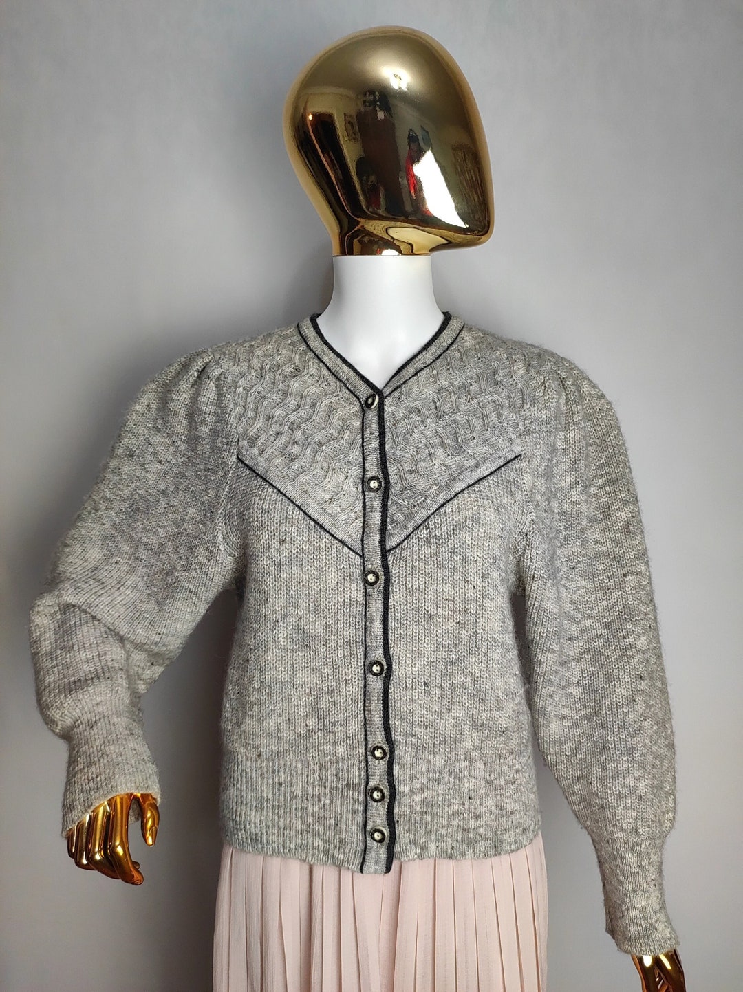 Austrian Wool Knit Cardigan, Puff Sleeve Dirndl Cardigan, Traditional ...