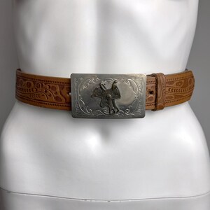 Vintage Tooled Leather Belt, Western Cowboy Buckle Belt, America Rustic ...
