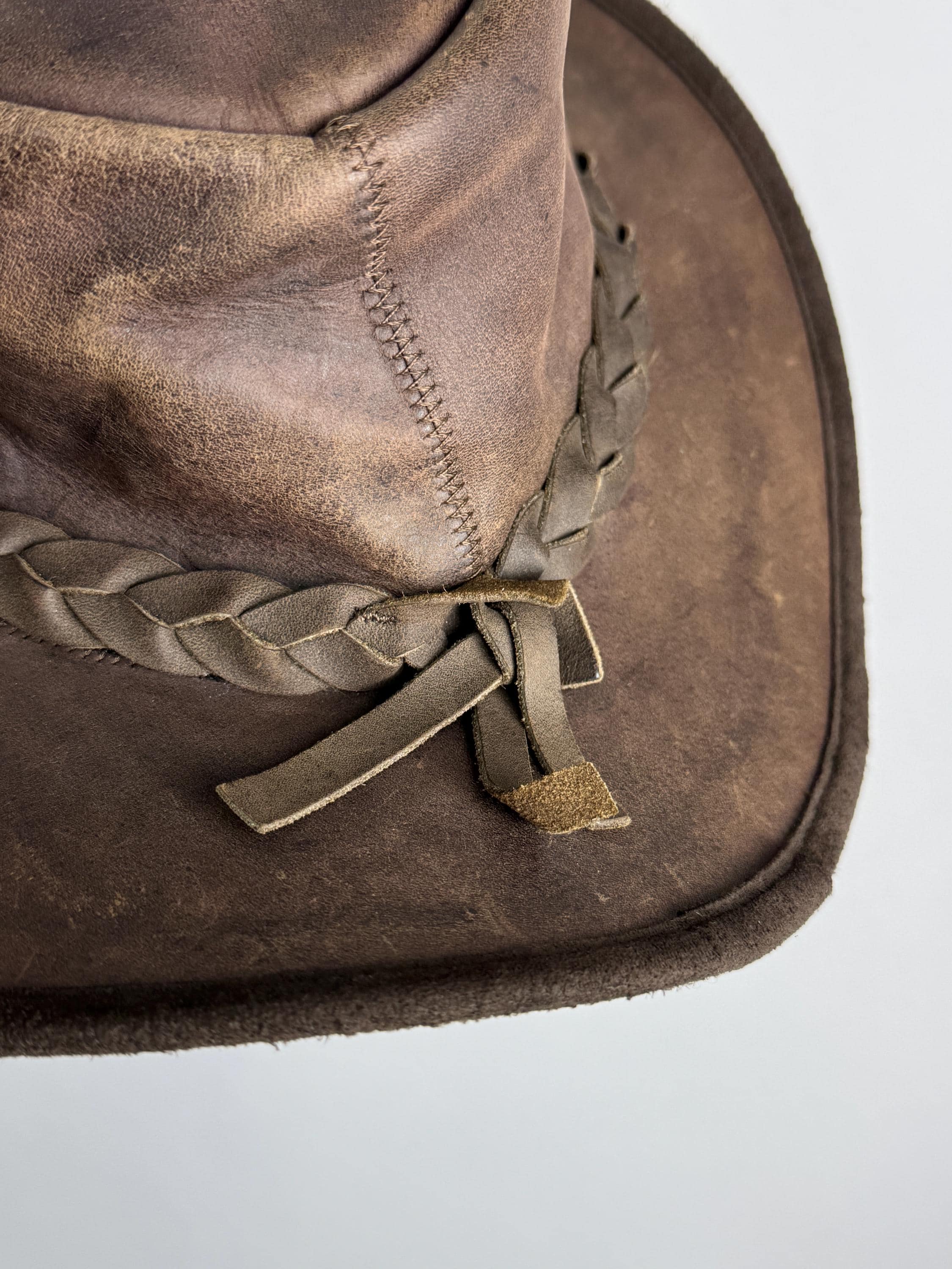 Vintage Leather Outback Hat, Western Cowboy Bush Hat, Braided Band ...