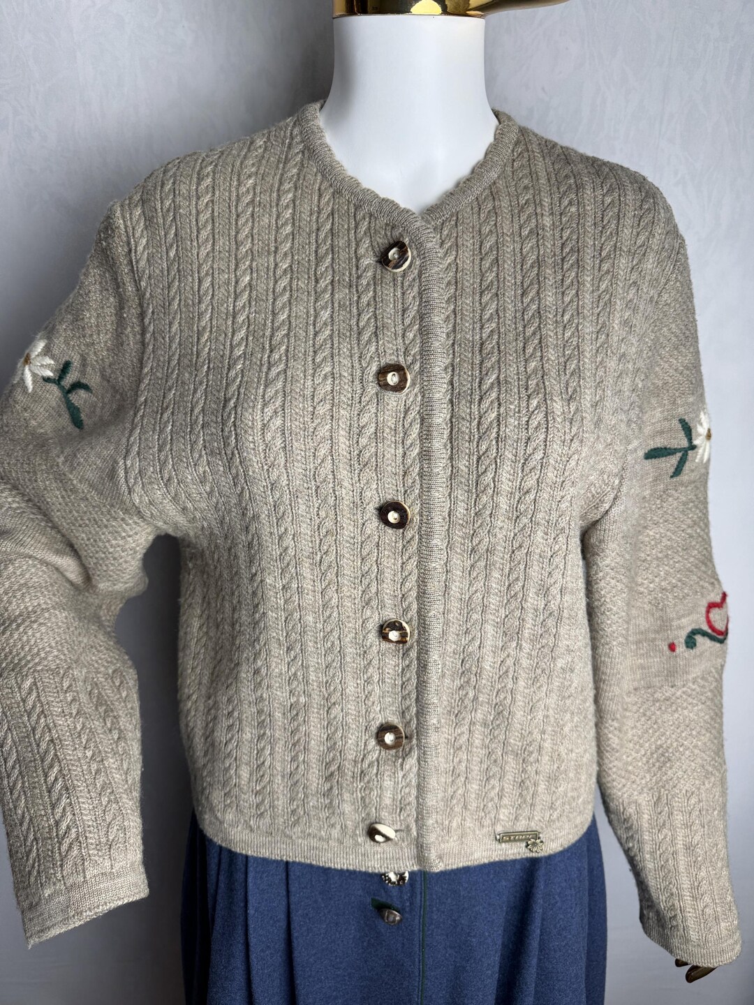 Austrian Wool Cardigan, Dirndl Folk Cardigan, Trachten Floral ...