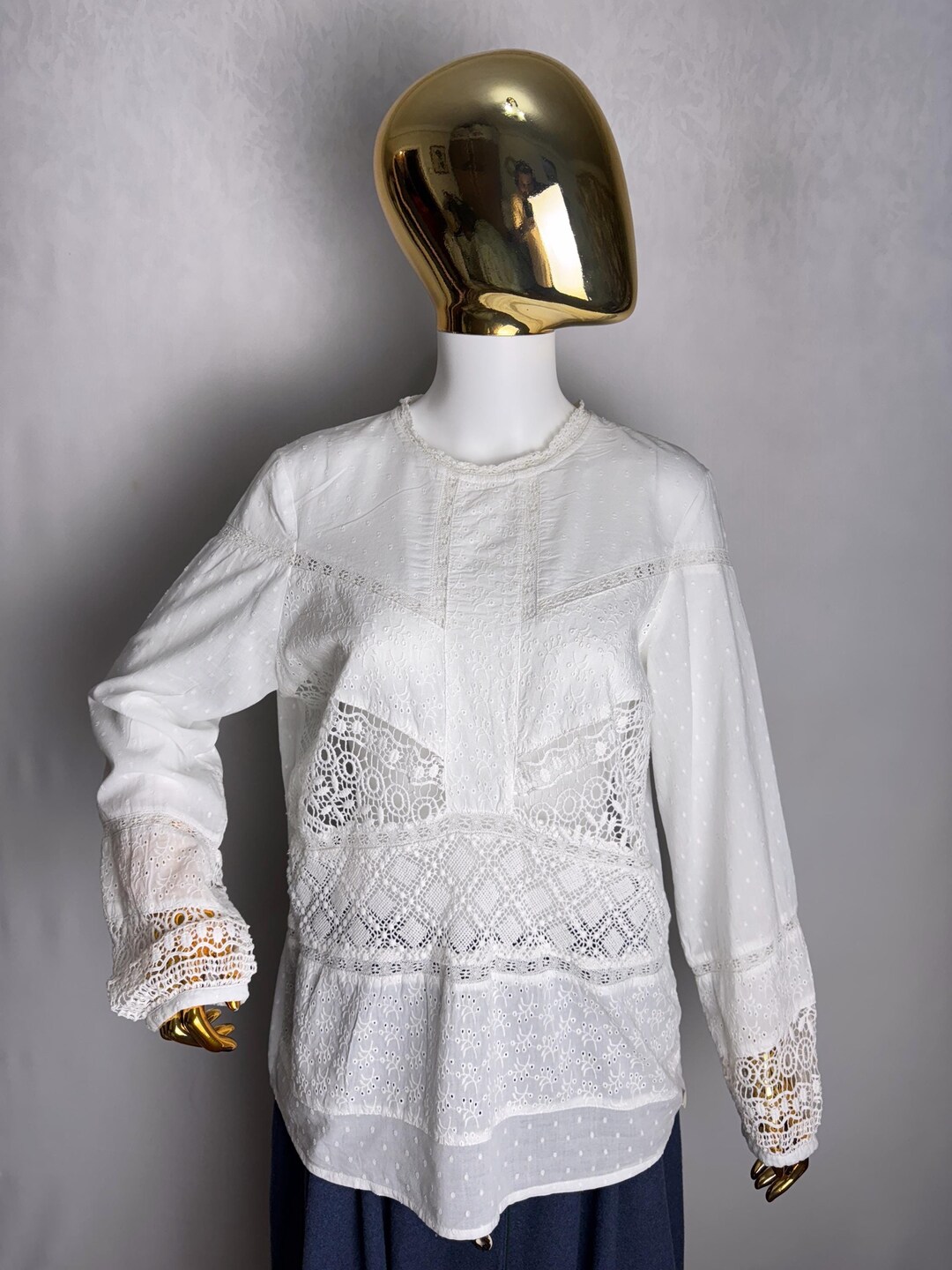Vintage Lace Boho Blouse, White Cotton Blouse, Romantic Elegant Top ...