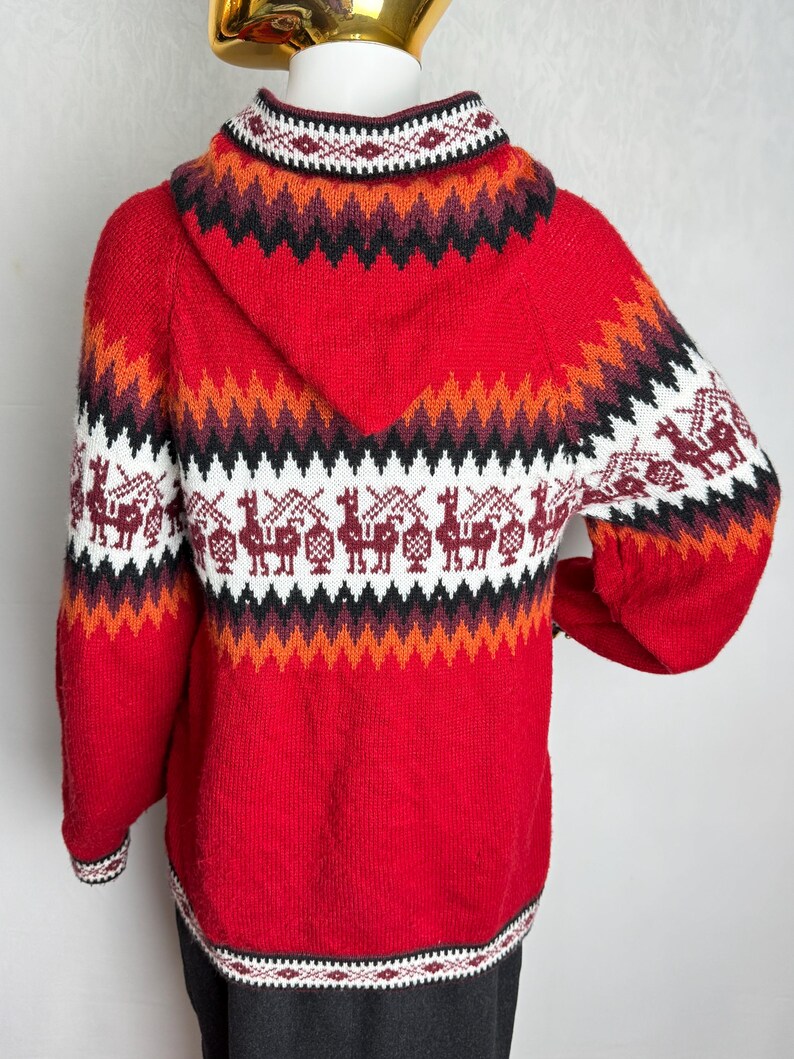 Peruvian Alpaca Zip Hoodie, Ethnic Boho Hooded Sweater, Cusco Alpaca ...