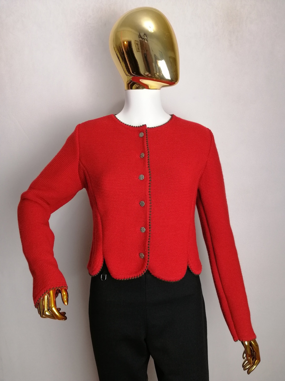 Austrian Wool Blend Cardigan, Red Dirndl Cardigan, Traditional Trachten ...