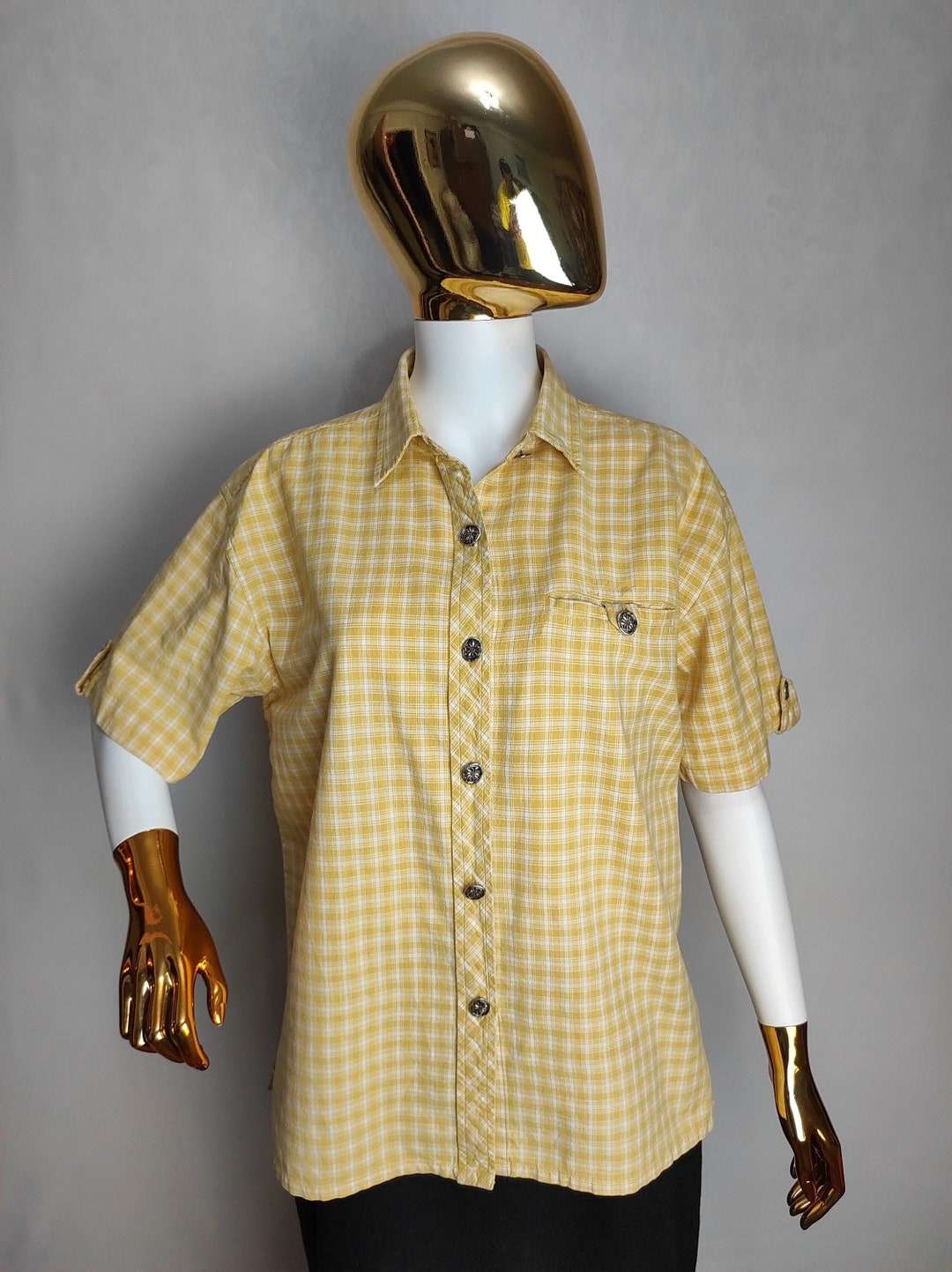 Austrian Trachten Shirt, Edelweiss Buttons Blouse, Dirndl Cotton Button ...