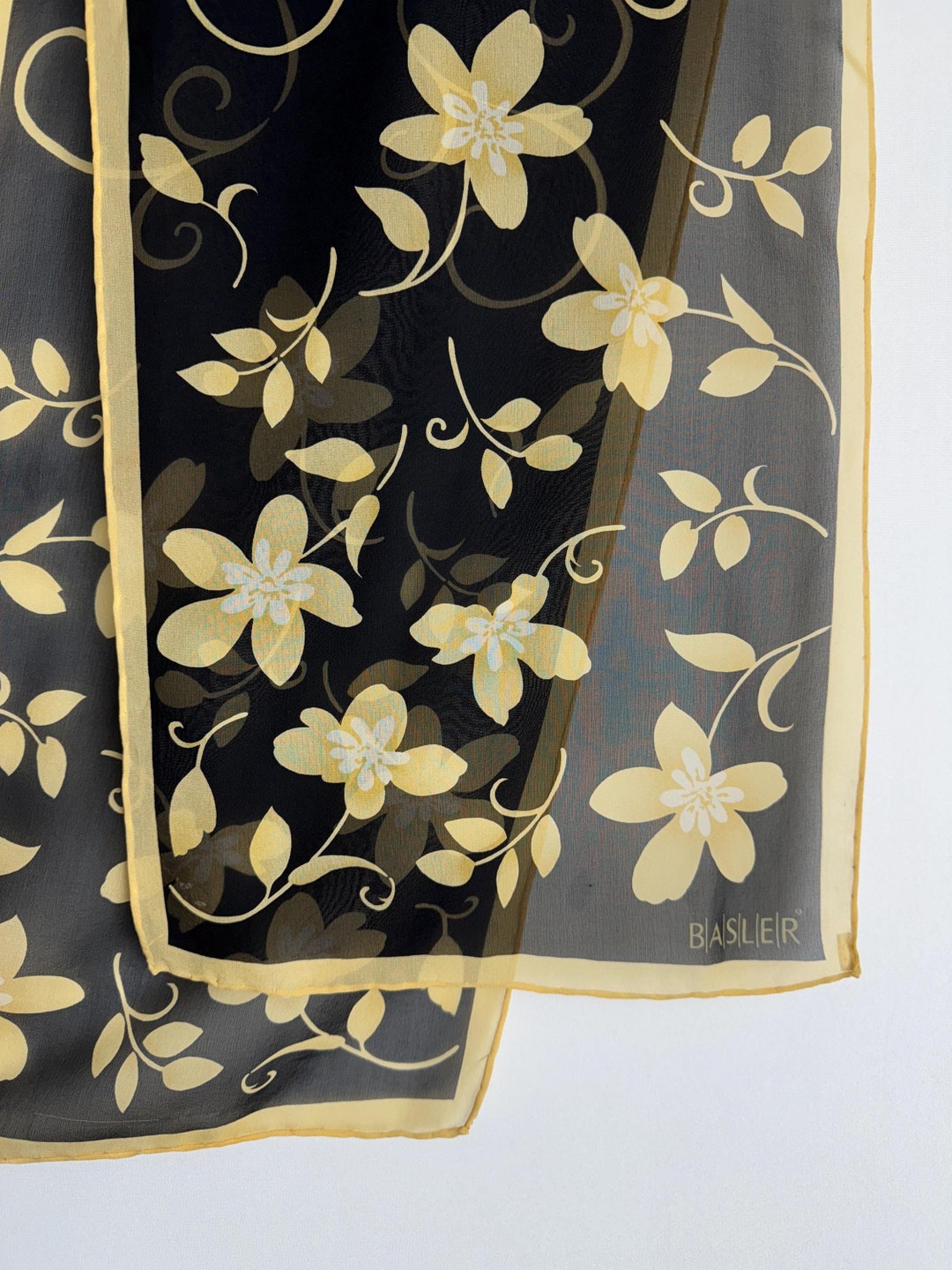 Floral Print Silk Scarf, Chiffon Summer Neck Scarf, Patterned Signed ...