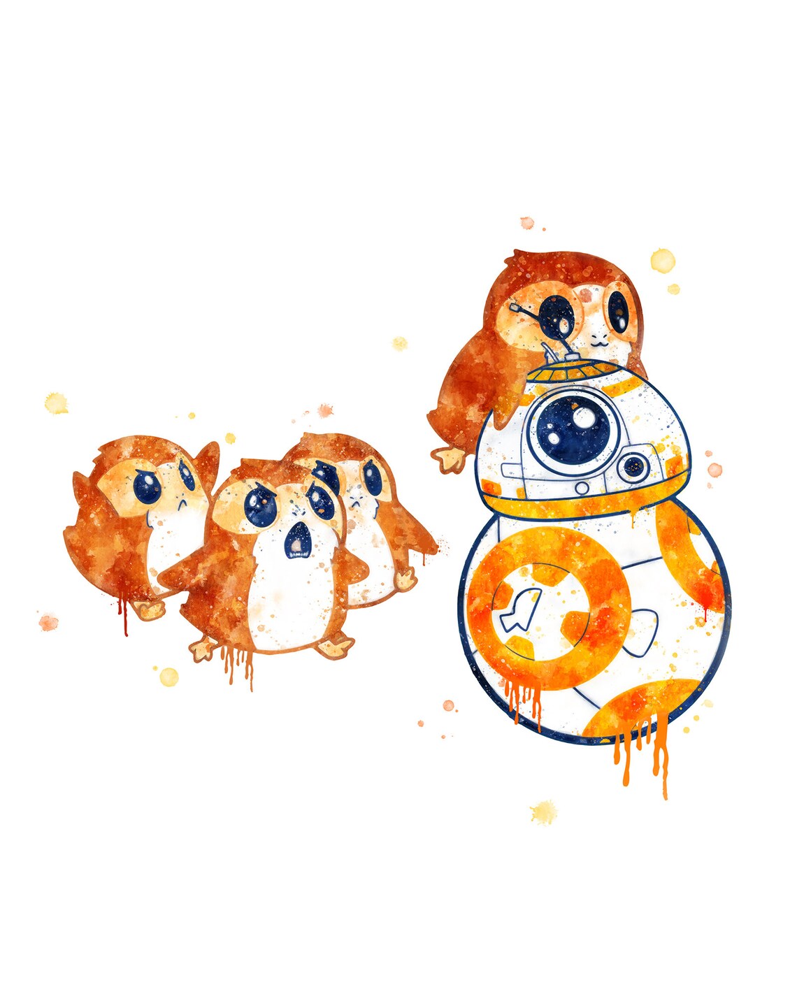 Star Wars BB8 and Porg Poster BB8 Watercolor Porg Print Fan | Etsy