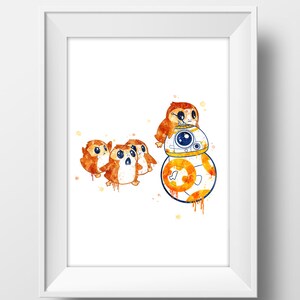 Star Wars BB8 and Porg Poster BB8 Watercolor Porg Print Fan Art Droid ...