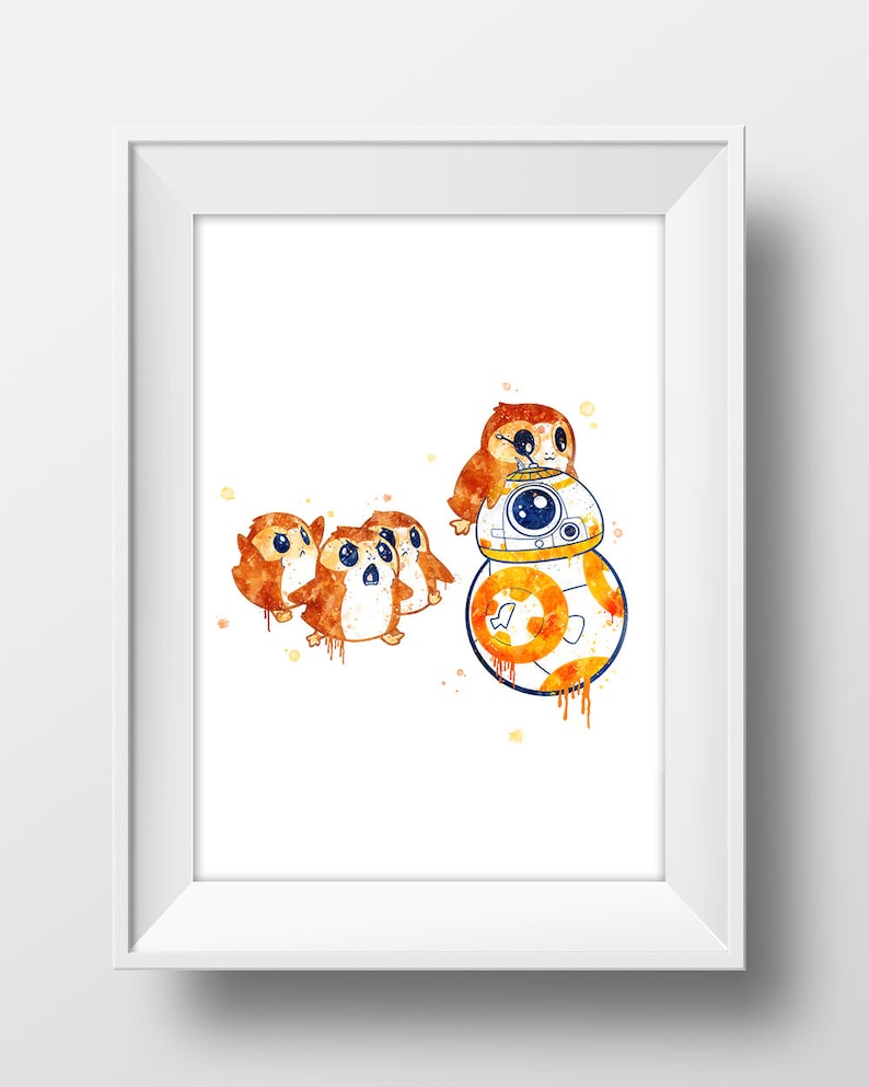 Star Wars BB8 and Porg Poster BB8 Watercolor Porg Print Fan | Etsy