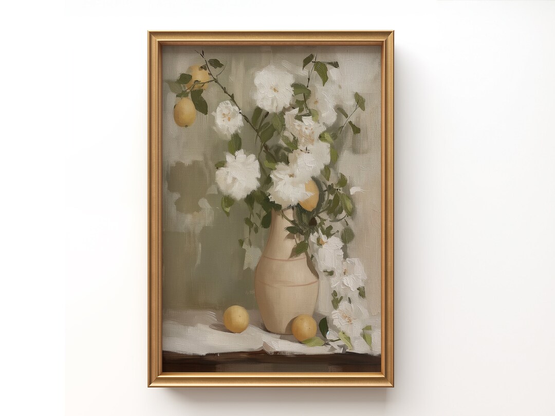 Vintage Tonal Print | Floral Neutral | Bouquet of White Flowers and ...