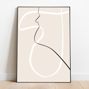 One Line Drawing Art Print Beige Neutral Tones Abstract Wall - Etsy