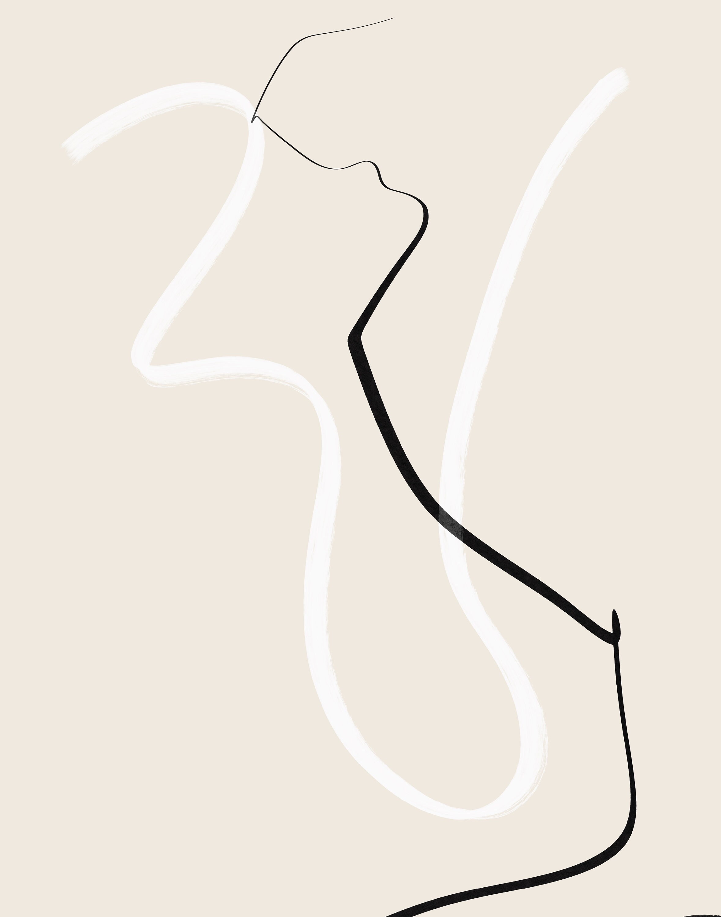 One Line Drawing Art Print Beige Neutral Tones Abstract Wall | Etsy