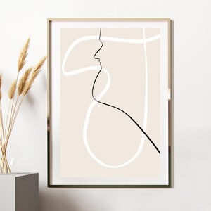 One Line Drawing Art Print Beige Neutral Tones Abstract Wall - Etsy