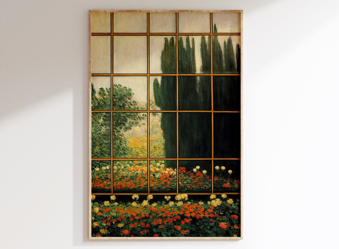 Claude Monet Garden Window | Vintage Oil Painting | Living Room Decor ...