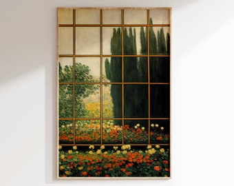 Window Garden Vintage Oil Painting Wall Art - Etsy