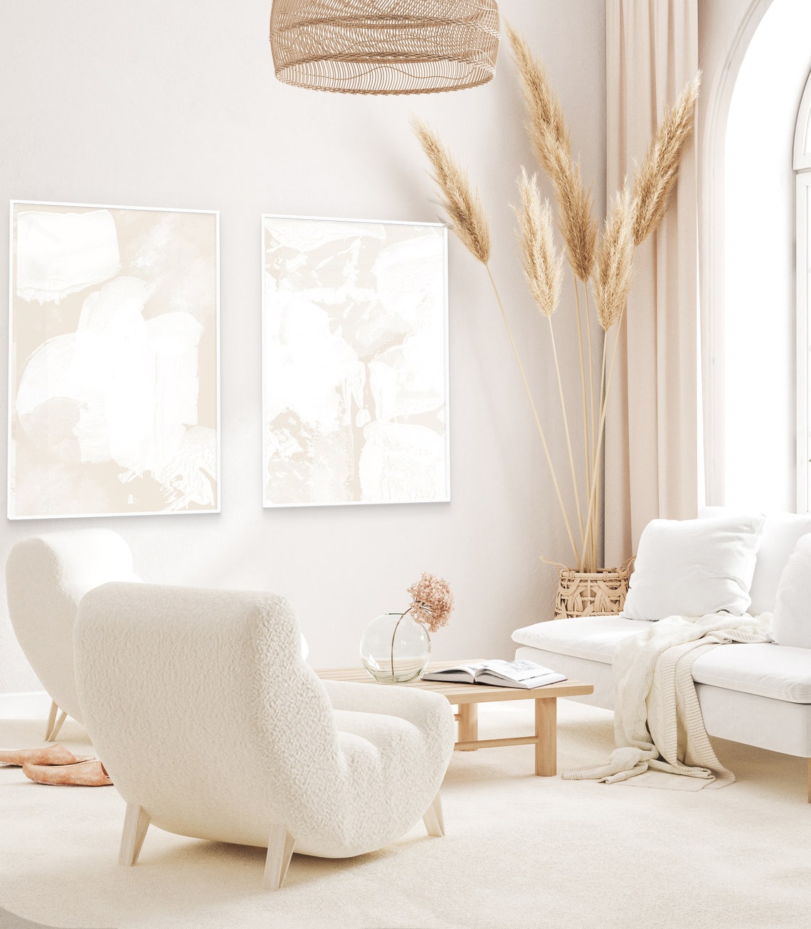 Beige Wall Art Print Sets Abstract Art Print Neutral Art | Etsy