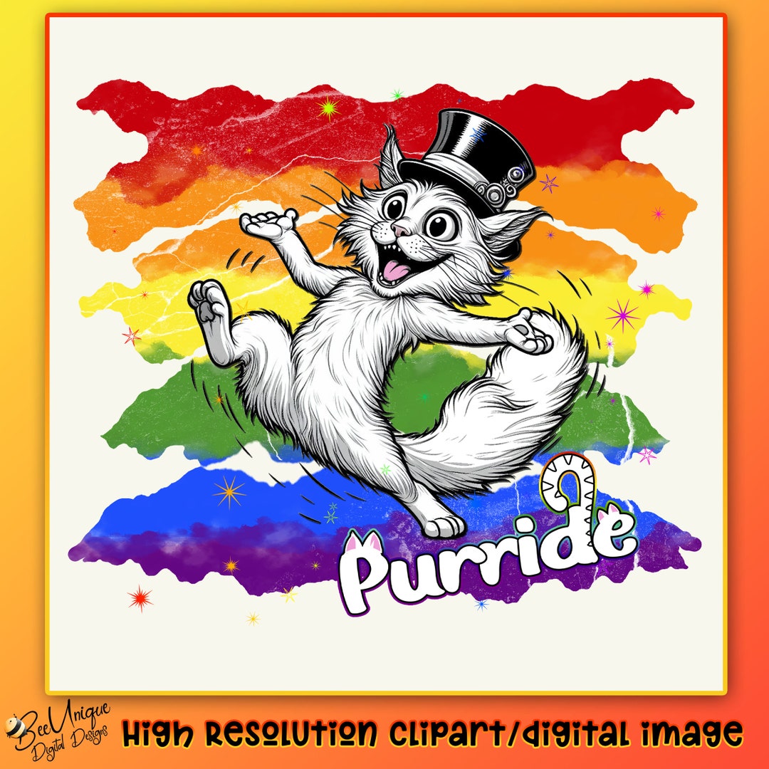 Rainbow Stripe Gay Pride Cat Purrride Digital Download / Pride Clip Art ...