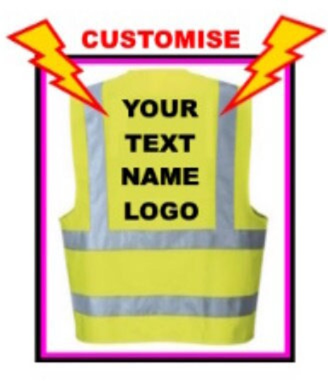 Personalise Custom Hi Vis Visibility Short Sleeved Jacket Add Your Name ...