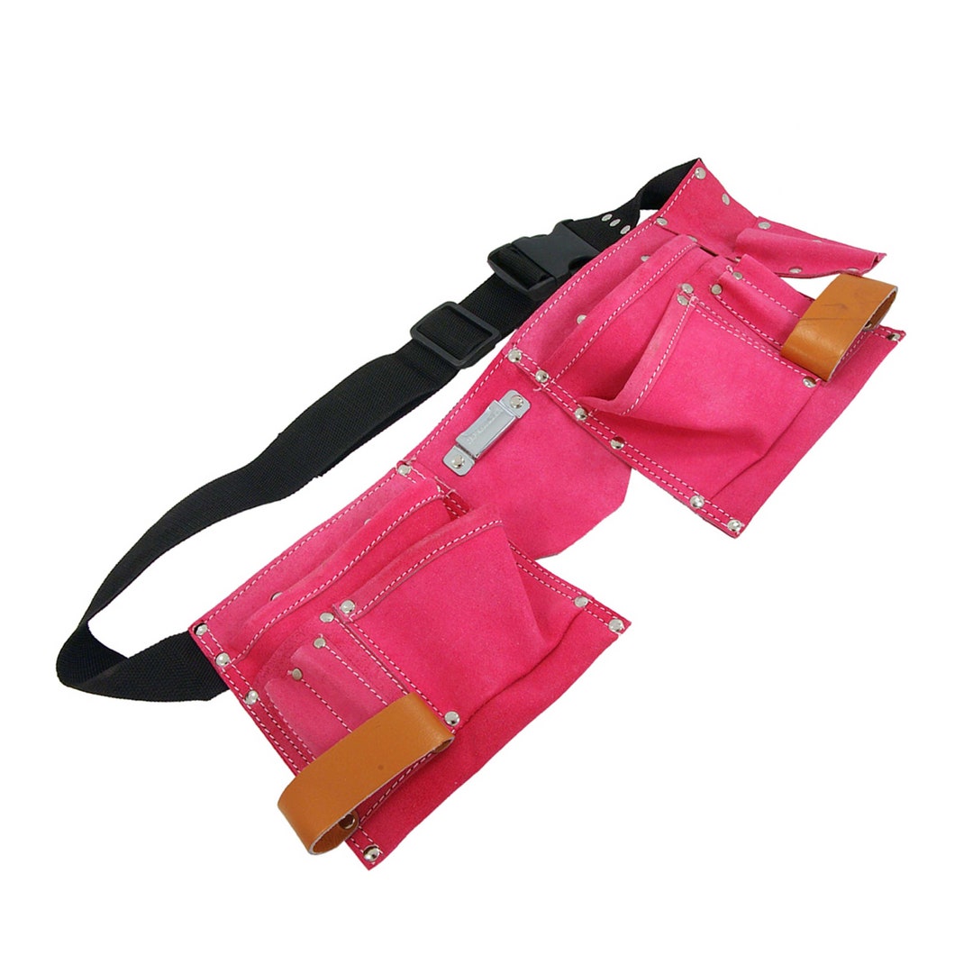 Heavy Duty Genuine Leather Pink Leather Tool Belt 9 Pockets Metal Tape ...