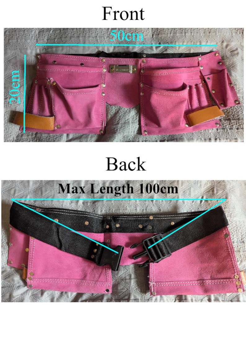 Heavy Duty Genuine Leather Pink Leather Tool Belt 9 Pockets Metal Tape ...