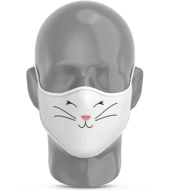 Full Cute Cat Kitten Smiley Whisker Eyes Adult Face Mask Mouth | Etsy