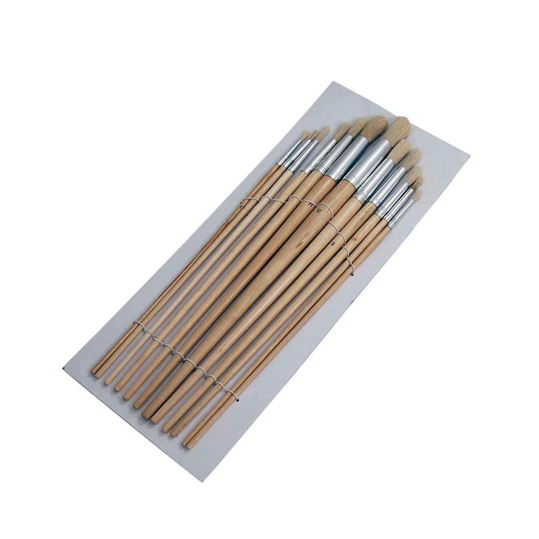 12 Piece Set ROUND HEAD Assorted Artists Paint Brushes With Wooden ...