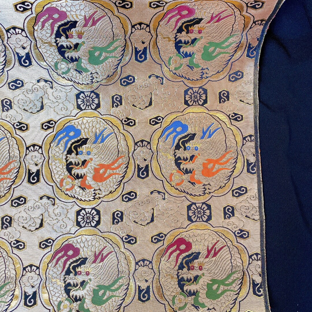 Japanese Nishijin Brocade, Fabric, Gold Dragon 金蘭 Kinran, 5ft 1.5m ...