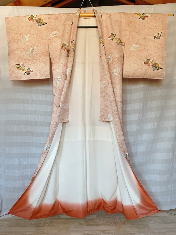 Authentic Kimono, Decorated Robe, White Fan, Stunnin… - Gem