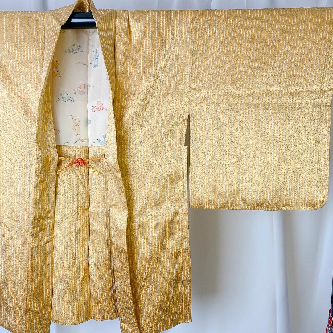 Mustard Yellow Haori, Stripe, Silk, Japanese Kimono, Cardigan, Women's ...