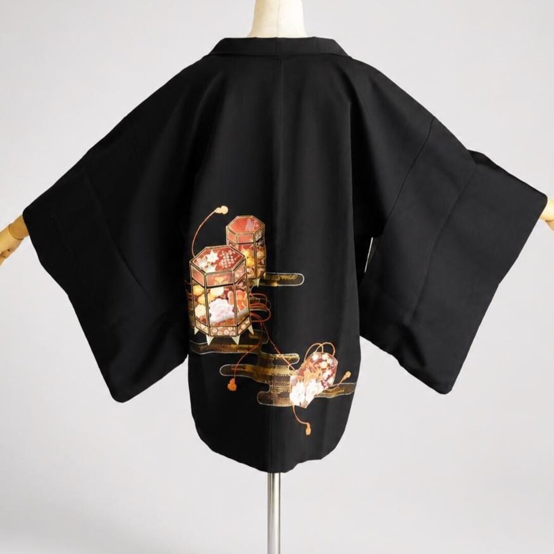 Japanese Vintage Kimono Haori | Black Silk Jacket | Elegant Eba Design ...